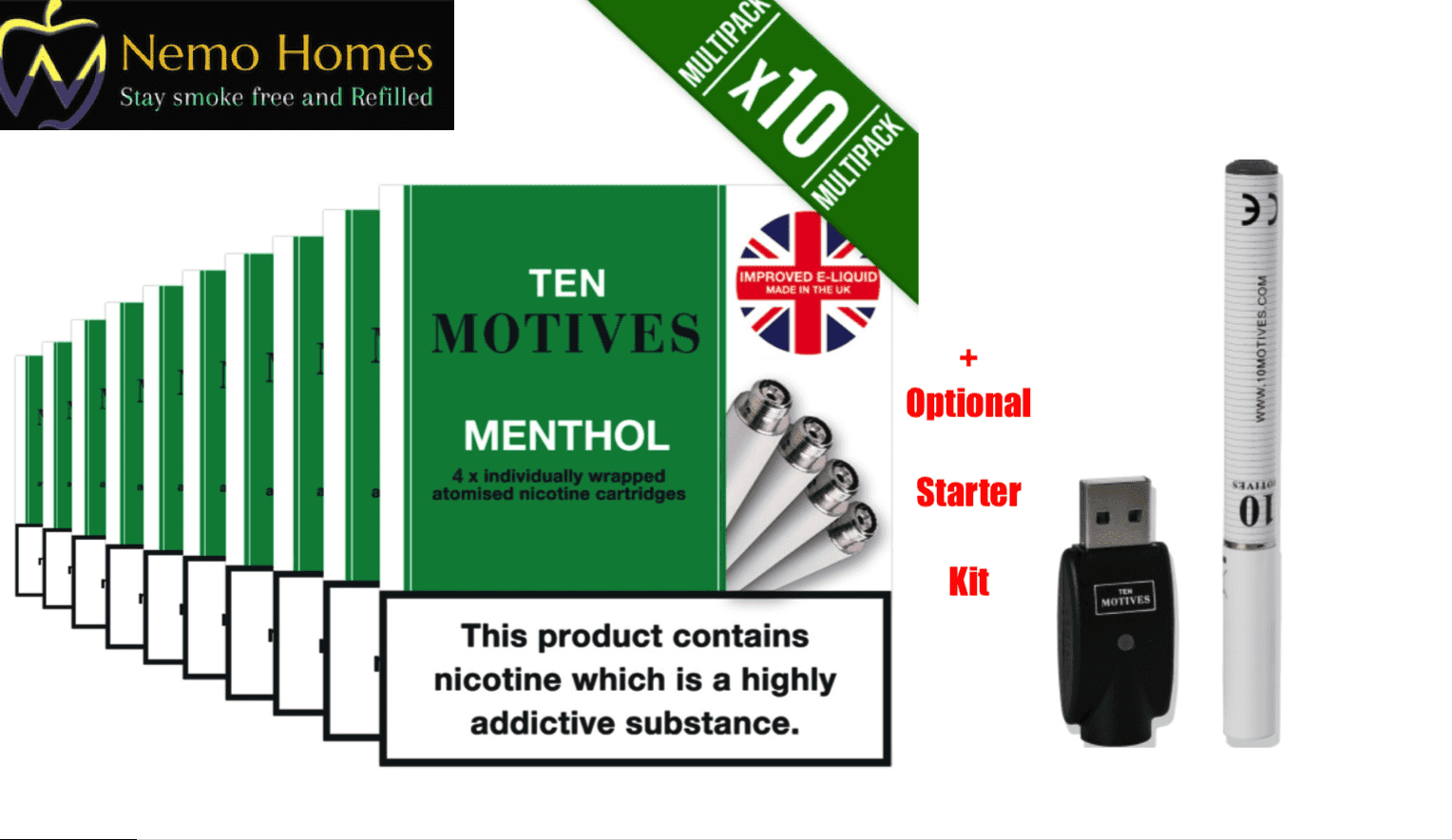 10 Motives Tobacco and Menthol Cartridges | Opt Starter Kit inc | Ten ...