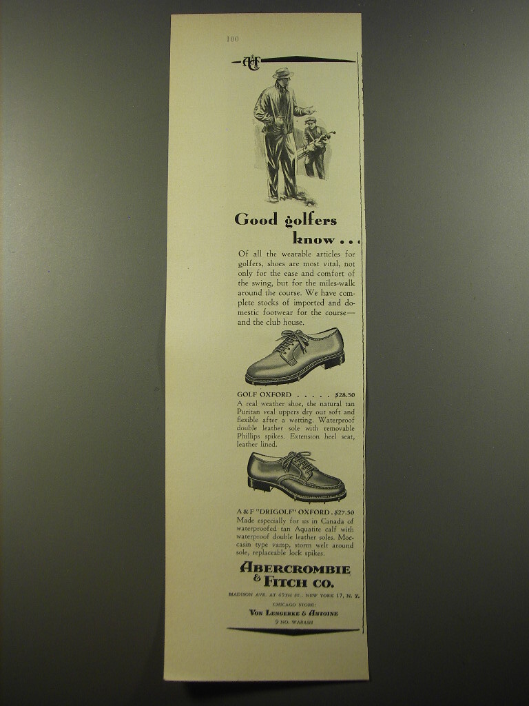 1954 Abercrombie & Fitch Shoes Ad - Golf Oxford and A&F Drigolf Oxford ...