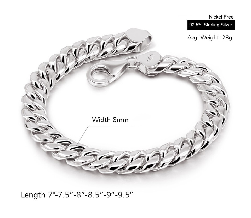Real 925 Sterling Silver Cuban Link Chain Bracelet Thick Big for Men ...