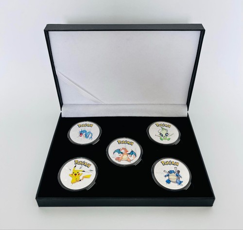 Pokemon 2nd Edition x5 Silver Plated Coins Set & Box Charizard Pikachu ...