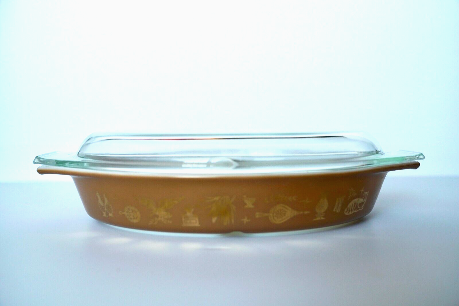 VINTAGE PYREX OVAL DIVIDED CASSEROLE DISH W/LID 1 1/2 QT Early American ...
