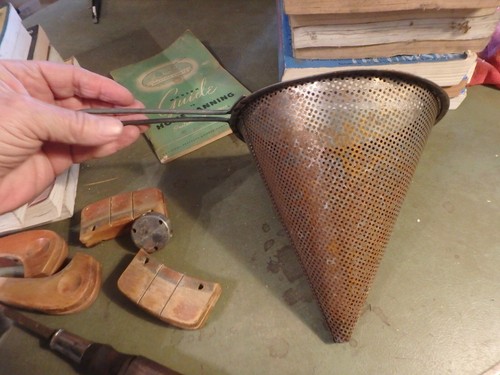 9S- vintage cone shaped kitchen strainer w/ cone shaped wood press | eBay