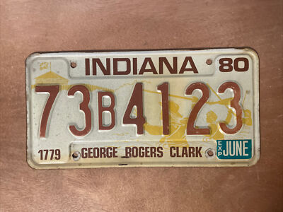 1980 Indiana License Plate George Rogers Clark # 73 B 4123 Shelby ...
