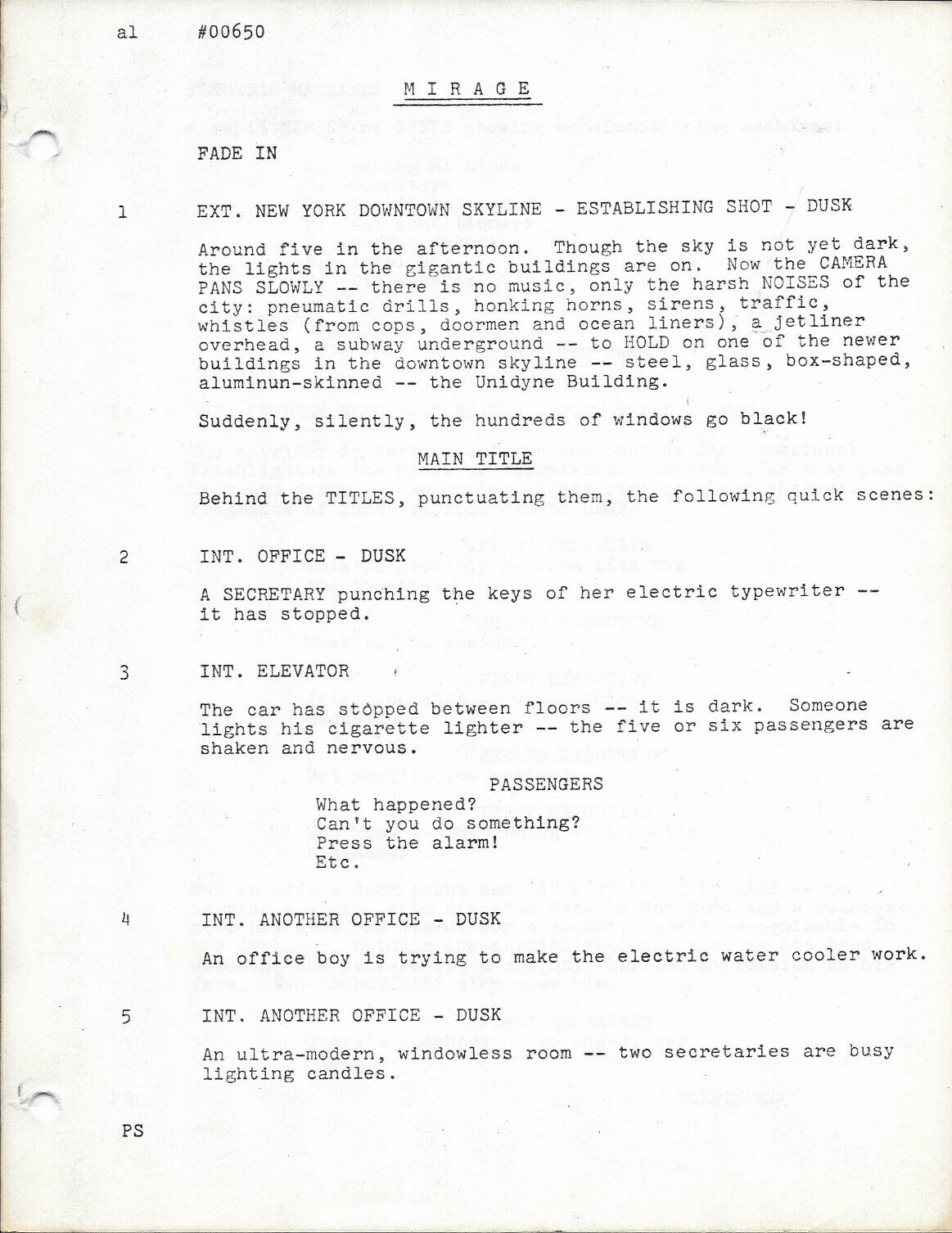 MIRAGE movie script screenplay reproduction Gregory Peck | eBay