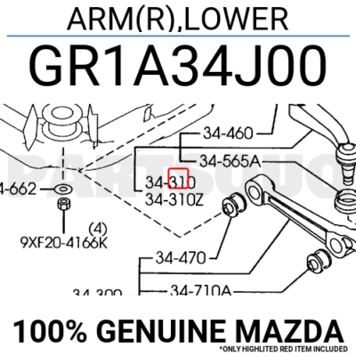 GR1A34J00 Genuine Mazda ARM(R),LOWER GR1A-34-J00 | eBay
