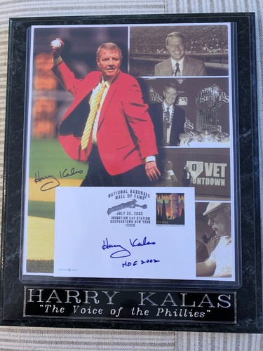 HARRY KALAS Autographed Signed Index Card and Plaque HOF 2002 Induction ...