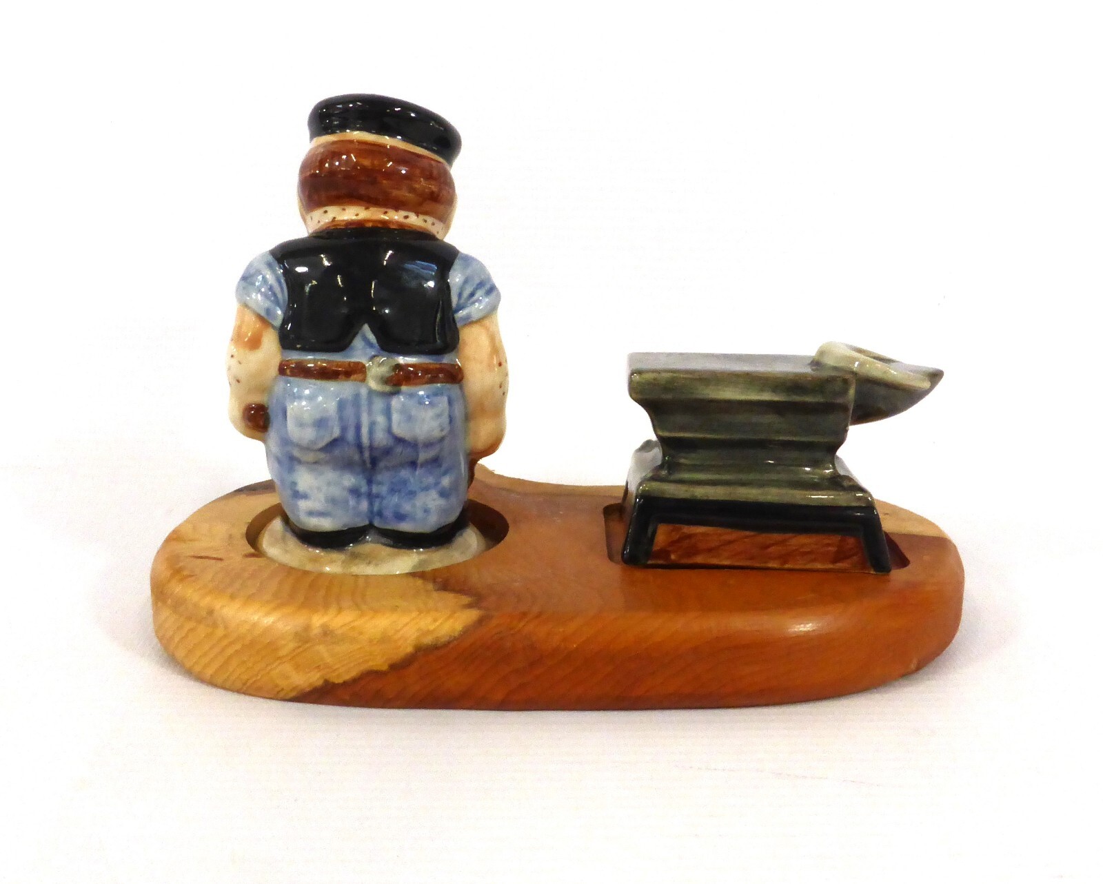 Novelty 'Blacksmith with Anvil' Ceramic Salt and Pepper Set on Wooden ...