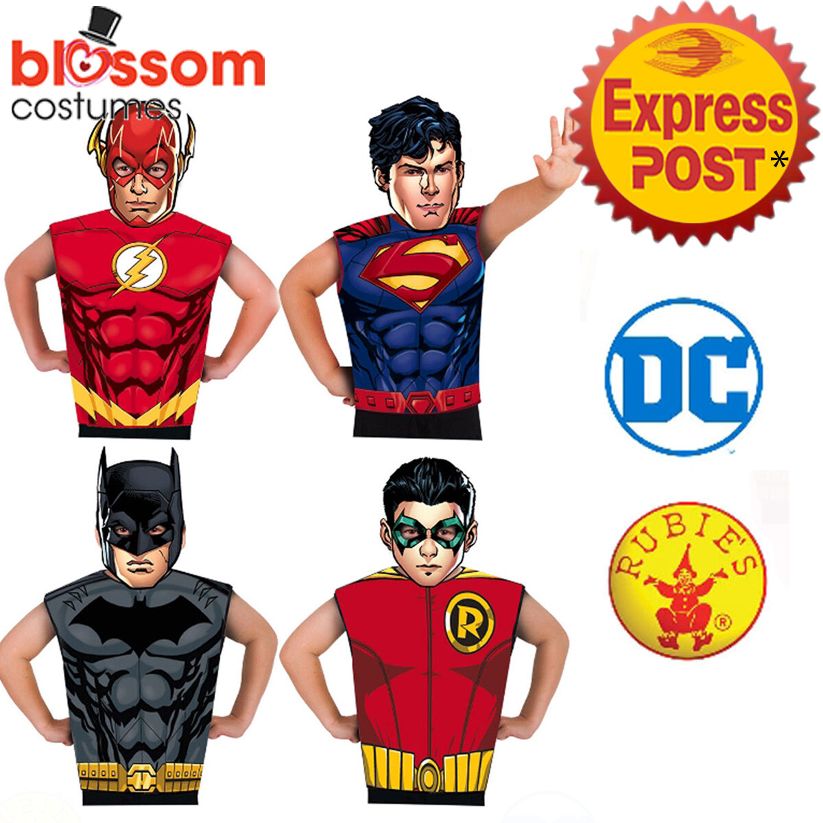 CK1643 Boys Superhero DC Comics Shirt Vest Child Kid Costume Mask Book ...