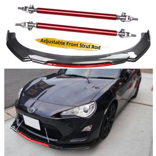 Front Bumper Lips Spoiler Splitter Carbon Fiber Black+Red For Toyota 86 ...