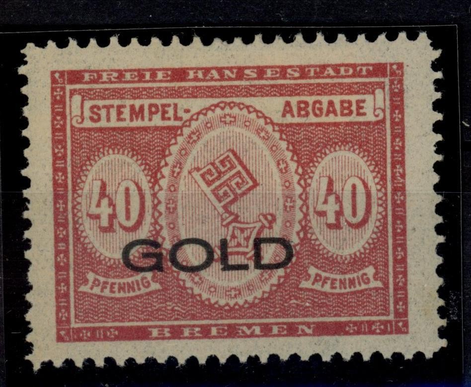Germany revenue Bremen overprint GOLD on 40 Pf MH fiscal Stempelmarke ...