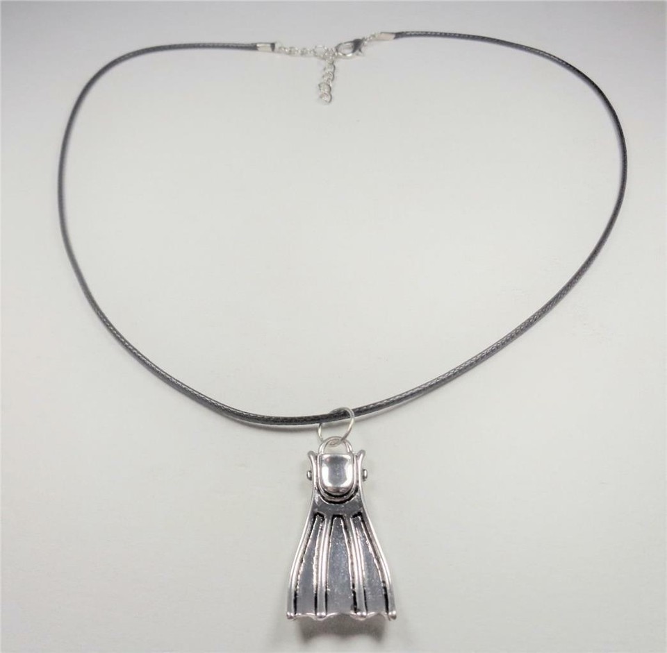 BEACH FASHION NAUTICAL SCUBA DIVE SWIM FIN FLIPPER BLACK LEATHER CORD ...