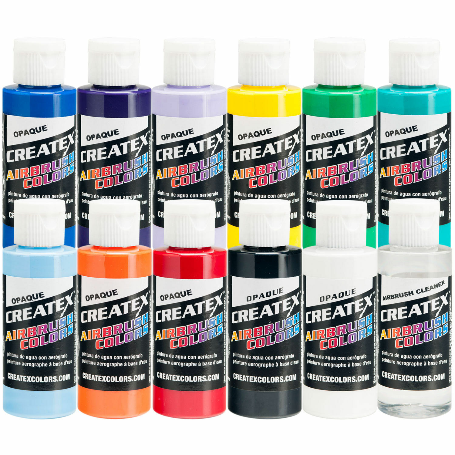 Createx 12 Color Opaque Airbrush Paint Set, 2 oz. Bottles (11 colors ...