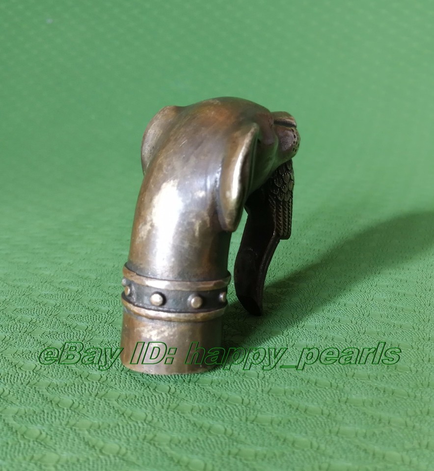 RARE LUCKY OLD BRONZE HAND CARVED DOG BITE BIRD STATUE WALKING STICK ...