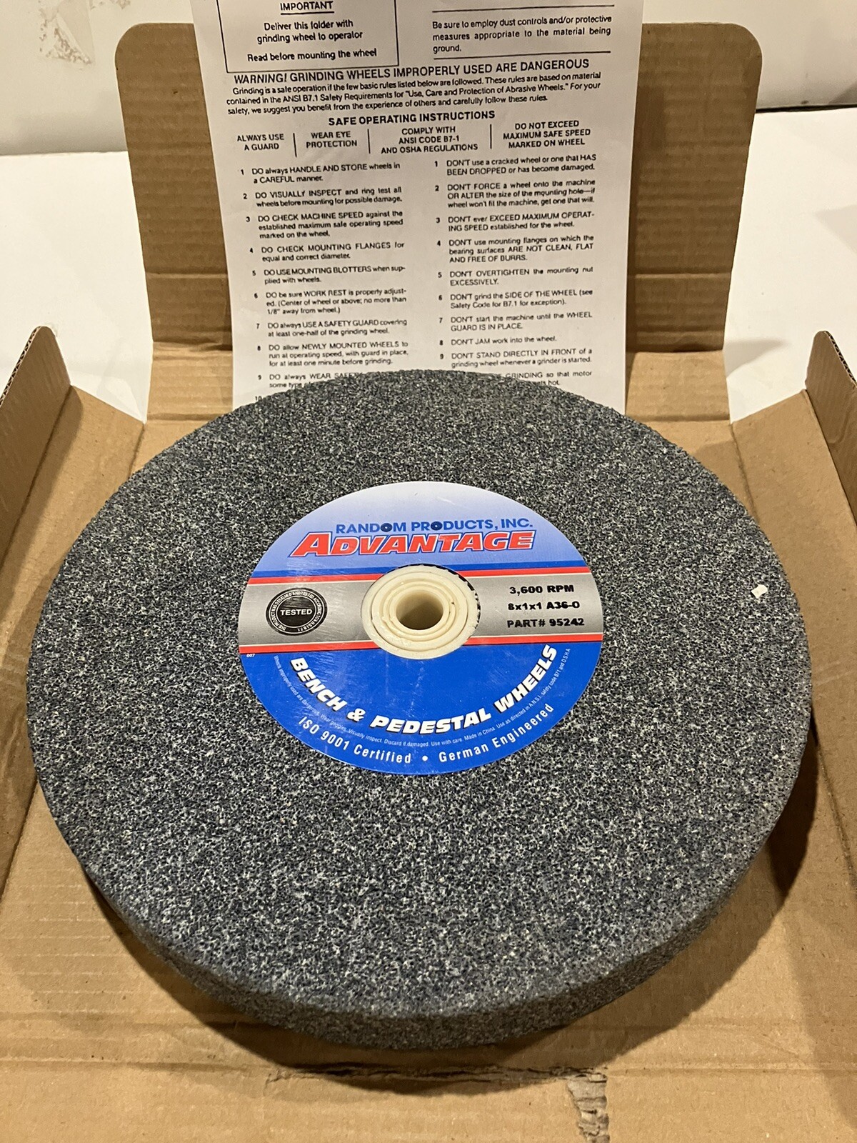 Random Products,Inc. Advantage Grinding Wheels 8x1x1 A36-0Part#95242 ...