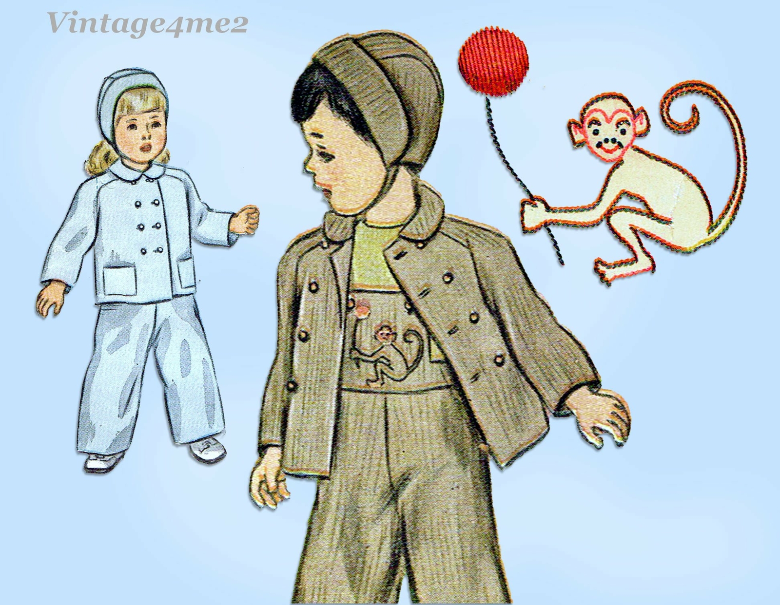 1940s Vintage Simplicity Sewing Pattern 2562 Toddler's Monkey Overalls ...