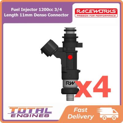4x Raceworks Fuel Injector 1200cc 3/4 Length 11mm Denso Connector ...