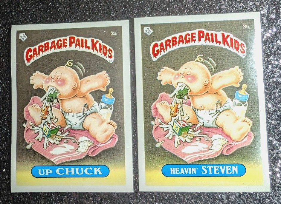 1985 Garbage Pail Kids #3a and 3b Up CHUCK and Heavin' STEVEN set UK ...
