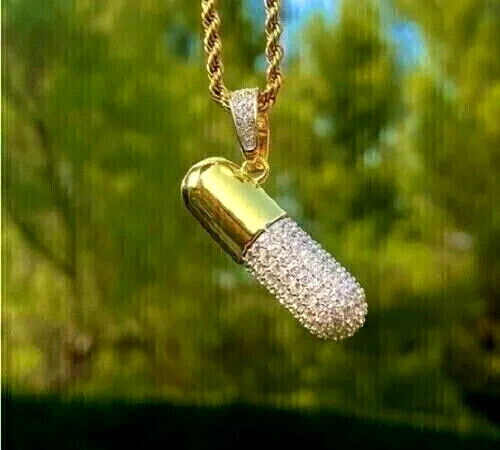 2 Ct Round Cut Lab-Created Diamond Capsule Pendant 14K Yellow Gold ...