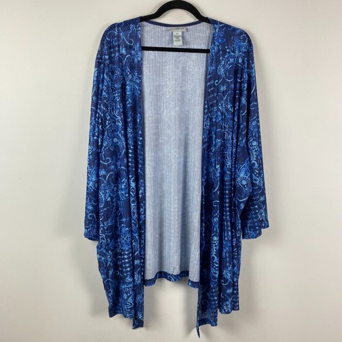 Catherines Open Front Cardigan Size 5X Blue Paisley 3/4 Sleeves Open ...