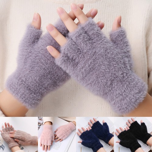 Stretchy Hand Wrist Arm Warmer Fluffy Plush Fingerless Gloves Handmade ...