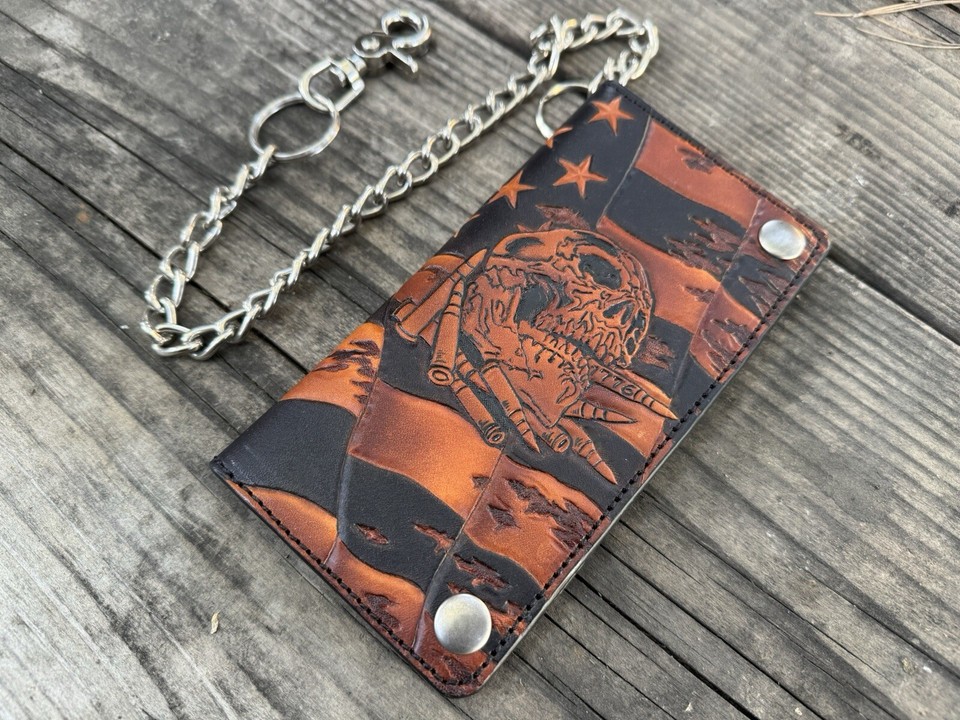 Custom Skull Bullets And Flag Themed Hand Tooled/ Handmade leather ...