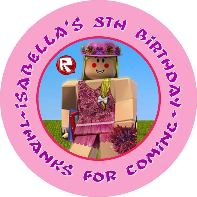 PINK ROBLOX GIRL PERSONALIZED BIRTHDAY PARTY ROUND STICKERS LABELS ...