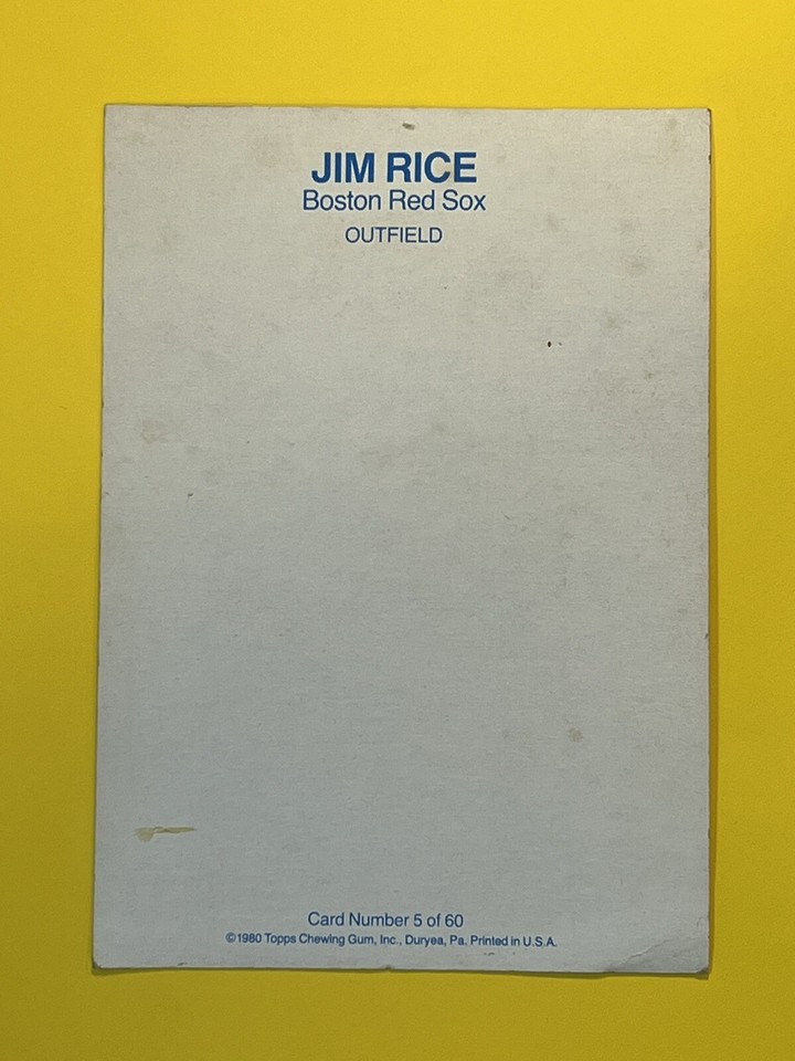 Jim Rice 1980 Topps 5x7 Card #5 RARE NO TOPPS FOR THE FUN OF IT LOGO ON ...