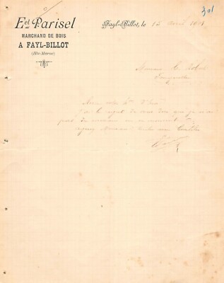 Old Letter - E PARISEL Wood Merchant in FAYL-BILLOT 1901 | eBay UK