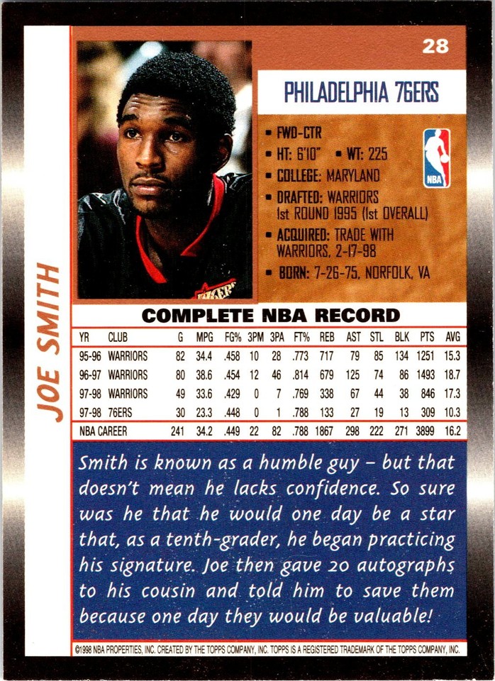 1998-99 Topps #28 Joe Smith | eBay