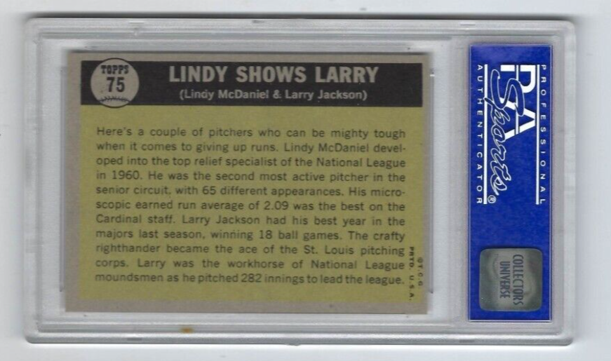 1961 Topps baseball card #75 Lindy McDaniel L. Jackson St. Louis ...