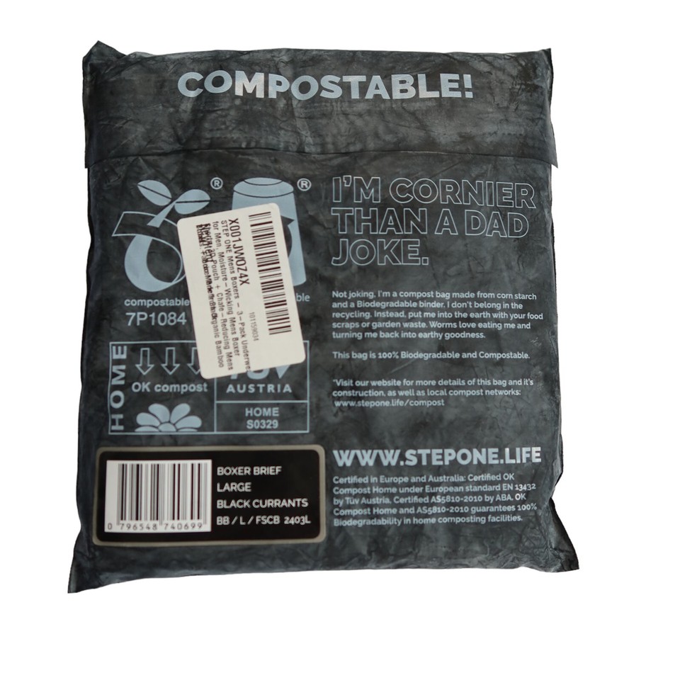 STEP ONE Men's Boxer Brief 1 Pack Moisture-Wicking, Black Currants. L ...