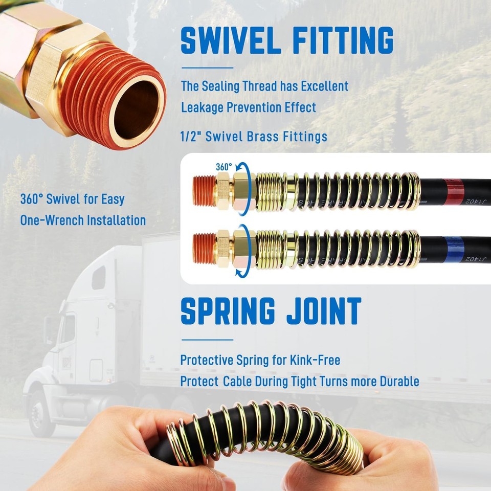 12 FT Air Line Hose Assembly Set Straight Air Power Hoses for Trailer ...