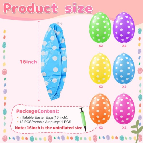 12 Pack 16" Inflatable Easter Eggs with Pump - Durable Outdoor Decor ...