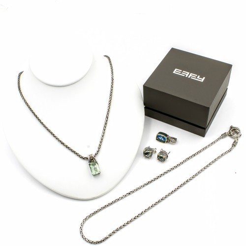 Effy Sterling 18k Prasiolite Blue Topaz Necklace 18" Earrings Lot of 4 ...