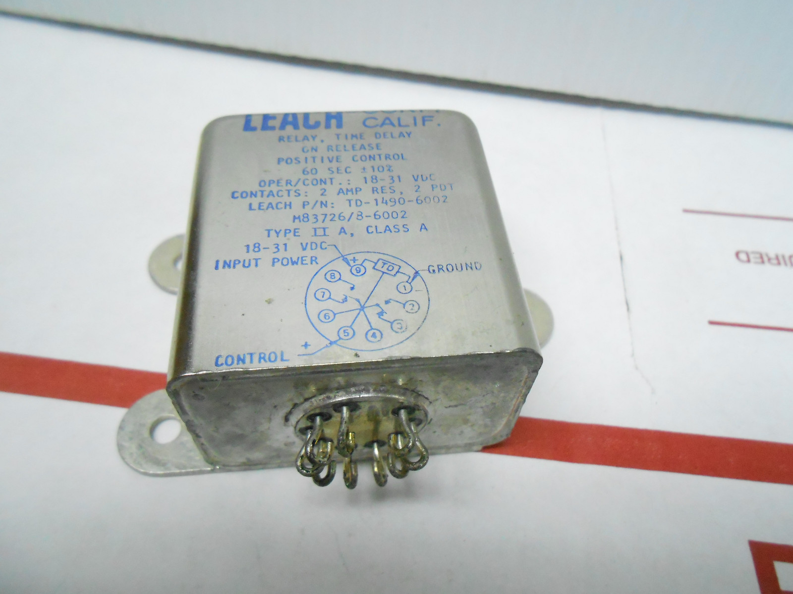 M83726/8-6002 LEACH TIME DELAY RELAY 18-31 VDC/ 9 HOOKS NOS ALT PN:TD ...