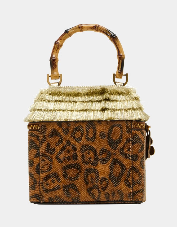 Betsey Johnson Kitsch Tiki Chic Bar Thatch Roof Leopard Printed Mini ...