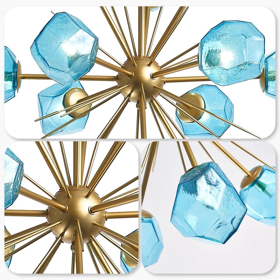 12-Light Blue Glass Chandelier Sputnik Ceiling Light Fixtures for ...