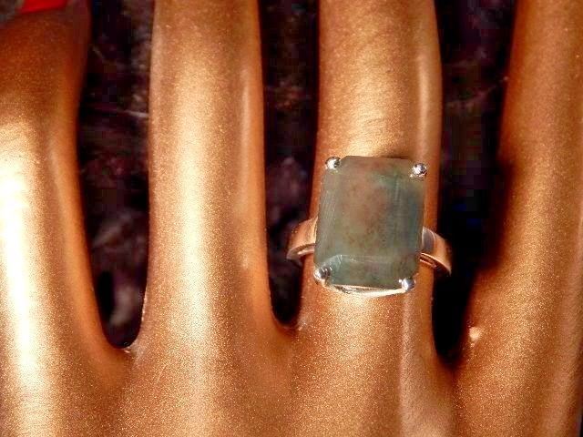 Ladies 12.82 Ct. Emerald Cut Vesuvianite Idocrase Ring Sterling Silver ...