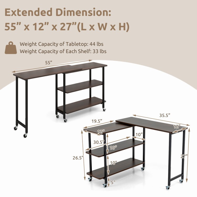 360° Home Office Computer Desk Rotating Sofa Side Table w/2 Tier ...