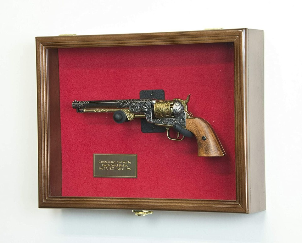 Gun Display Case 18" Walnut Wood Handgun Pistol Revolver Lock Frame ...