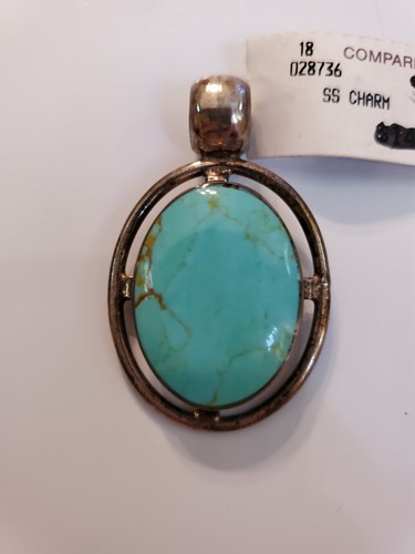 925 Sterling Turquoise Pendant Mexico HAN NWT 1x1.5" 492 Heavy for its ...