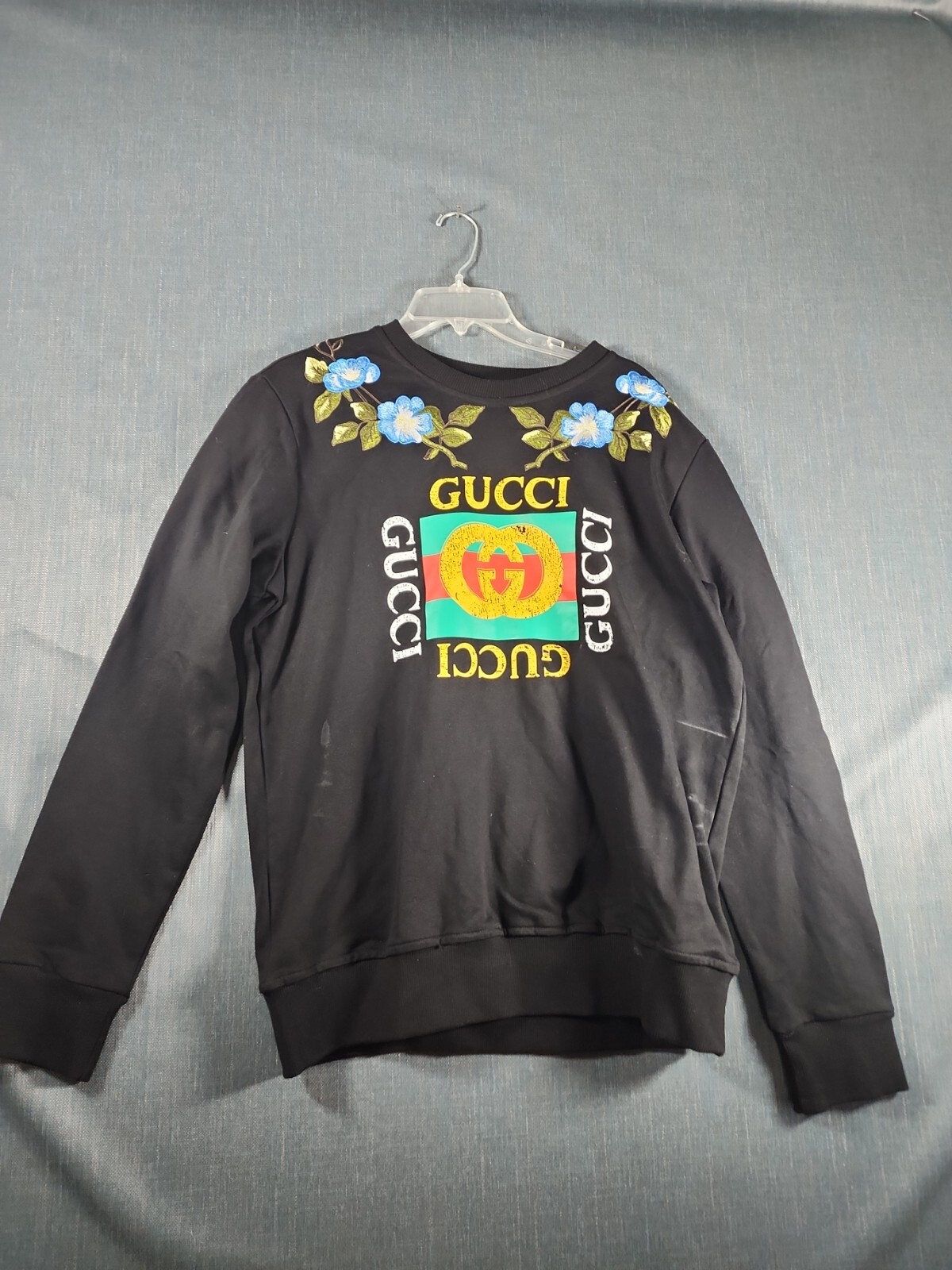 VINTAGE GUCCI embroidered logo LOVED studded distressed sweatshirt XXL ...