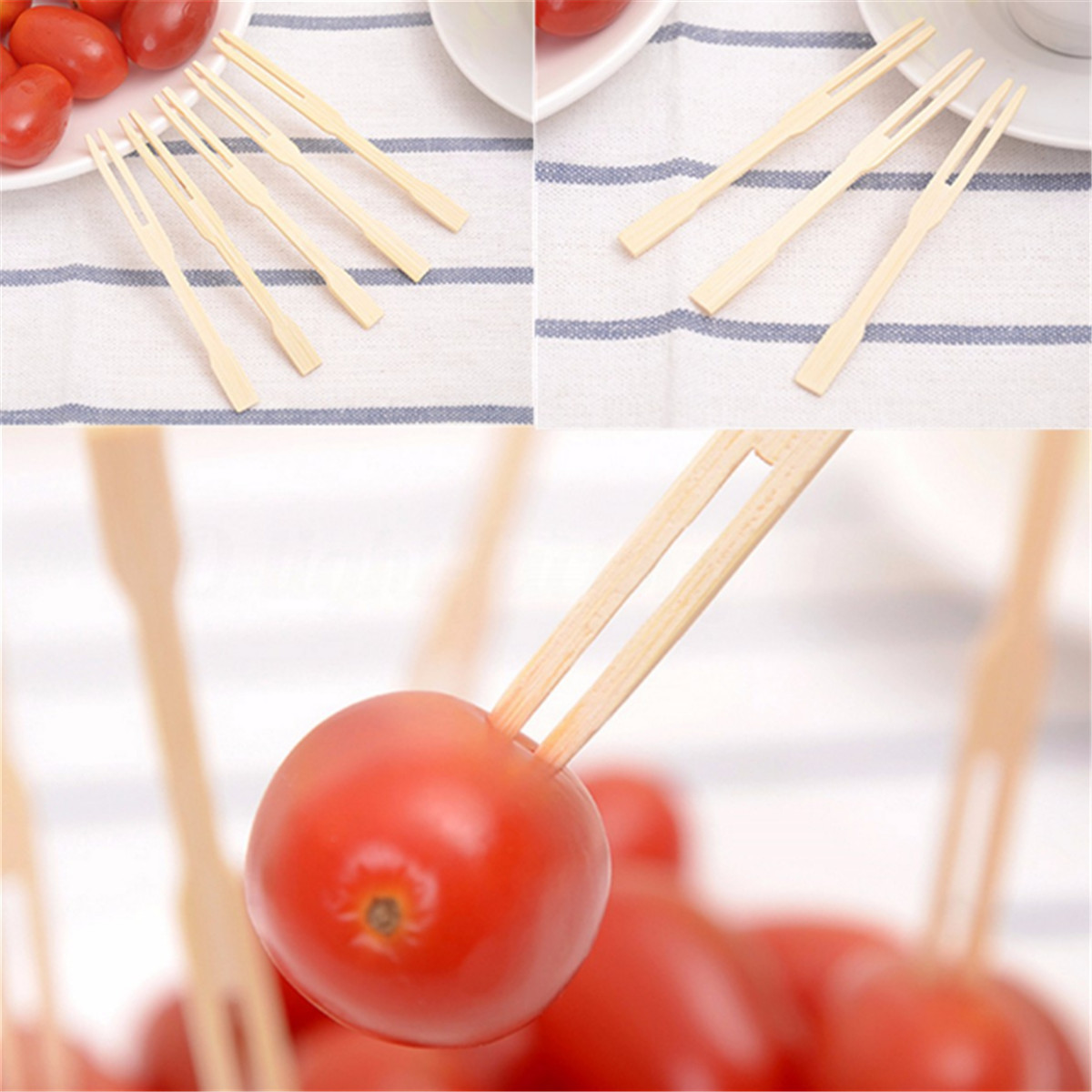 100Pcs Wooden Fruit Cocktail Forks Party Finger Food Wedding BBQ Buffet ...