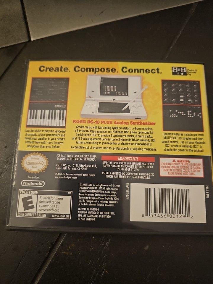 Korg DS 10 Plus Synthesizer Nintendo DS Game Cartridge w/ Box and ...
