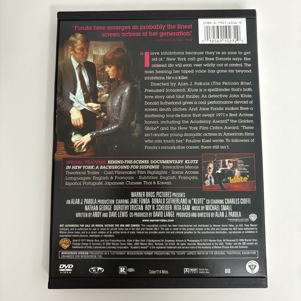 Klute (DVD, 1971) Jane Fonda Donald Sutherland Charles Cioffi Nathan ...