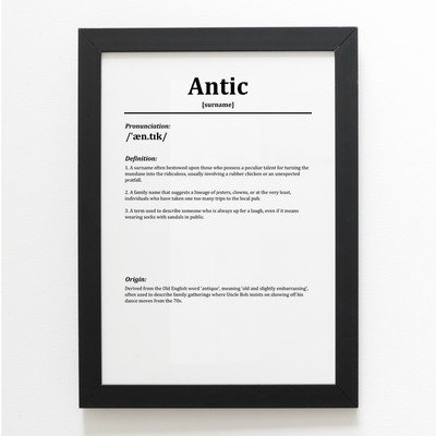 A3 PRINT - Antic - Funny Humorous Family Surname Definition | eBay UK