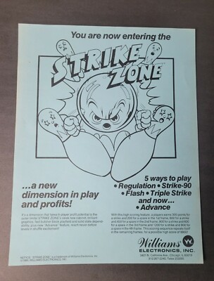Vtg WILLIAMS STRIKE ZONE PINBALL ARCADE GAME ADVERTISING PROMOTIONAL ...