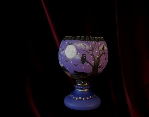 Vintage Fenton Halloween Witch's Cats Owls Large Vase by HP BY* Peggy G ...