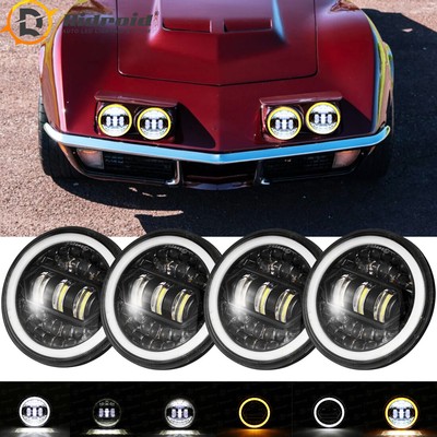 4PCS 5 3/4" 5.75" LED Headlights Hi/Lo Beam DRL Lamp For Chevy Corvette ...