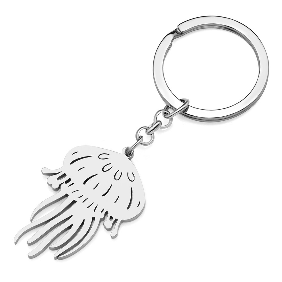 Stainless Steel Silver Plated Cute Jellyfish Keychains Key Ring Sea ...